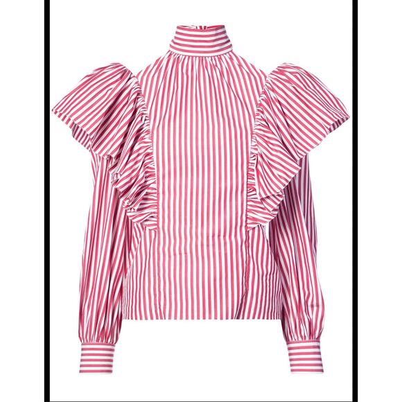 Jill Stuart | Tops | Jill Stuart Mock Neck Long Puff Sleeve Stripe ...